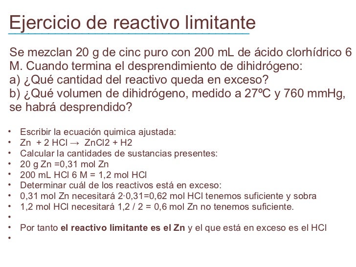 Ejemplos De Reactivo Limitante - farez