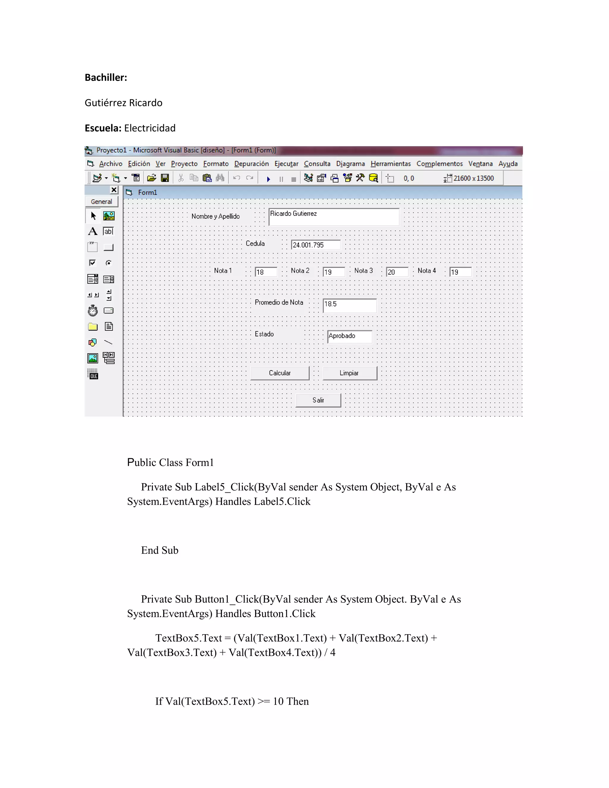 Ejercicio de Visual Basic IF THEN ELSE | DOCX | Programming Languages | Computing