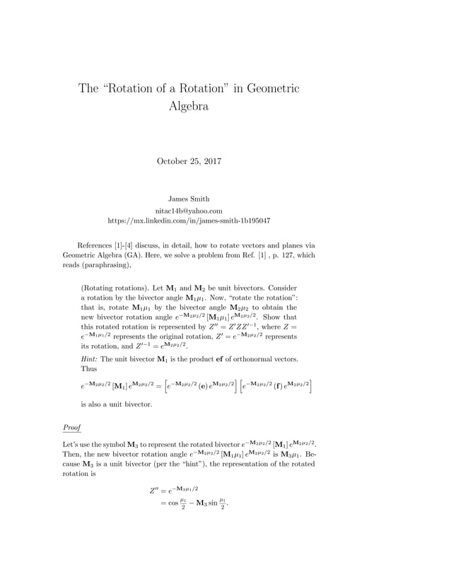 "Rotation of a Rotation" via Geometric (Clifford) Algebra | PDF