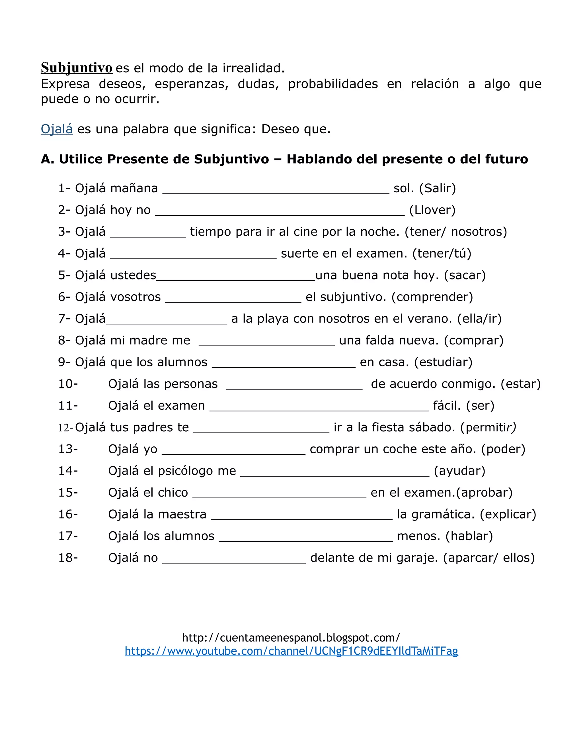 Ejercicios con Presente del Subjuntivo | DOC