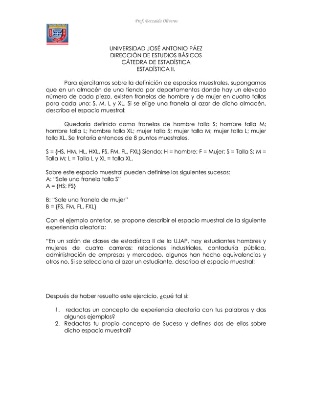 Ejercicio propuesto espacio muestral | PDF