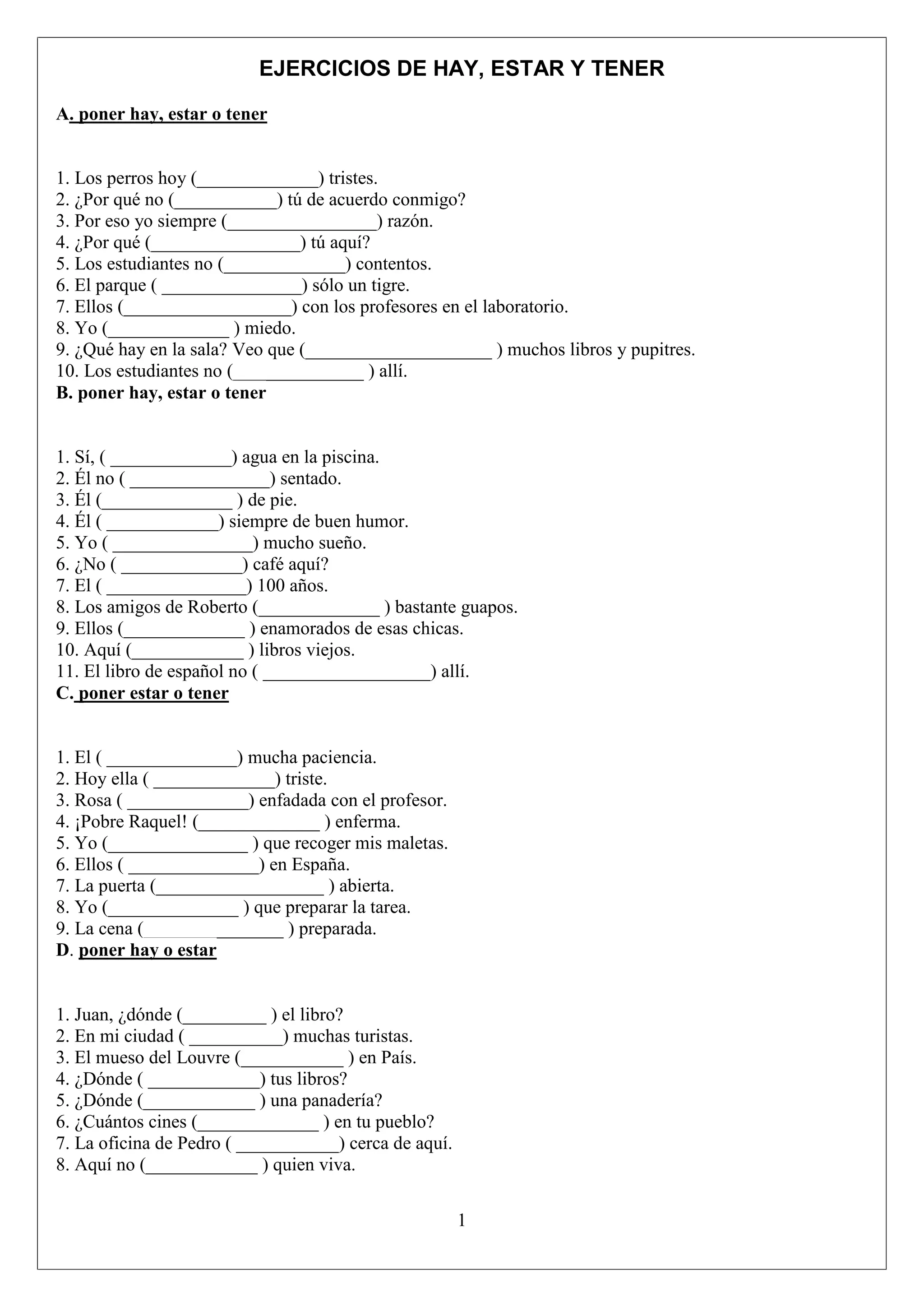 Ejercicios de hay tener estar | PDF