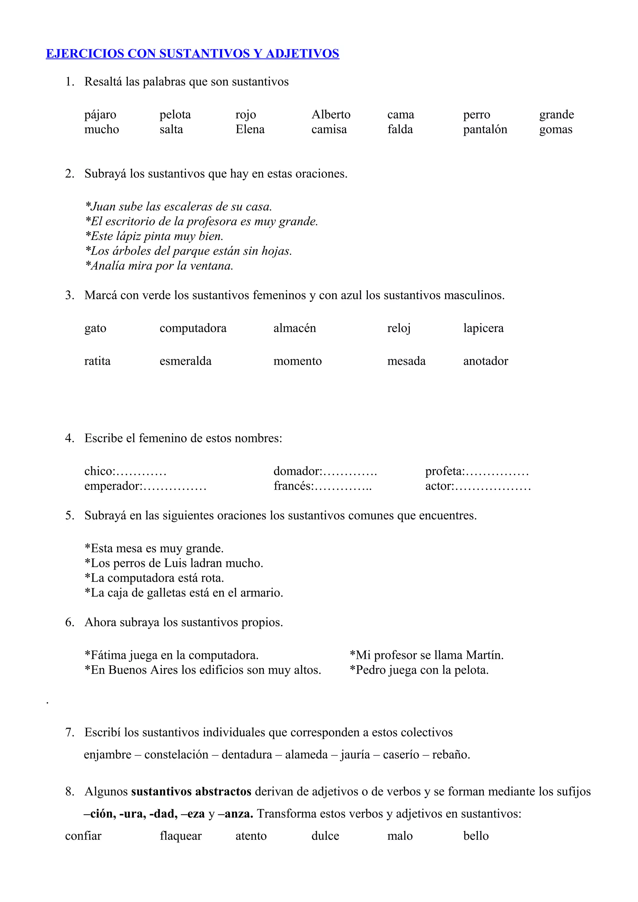 Ejercicios con-sustantivos-y-adjetivos | DOC