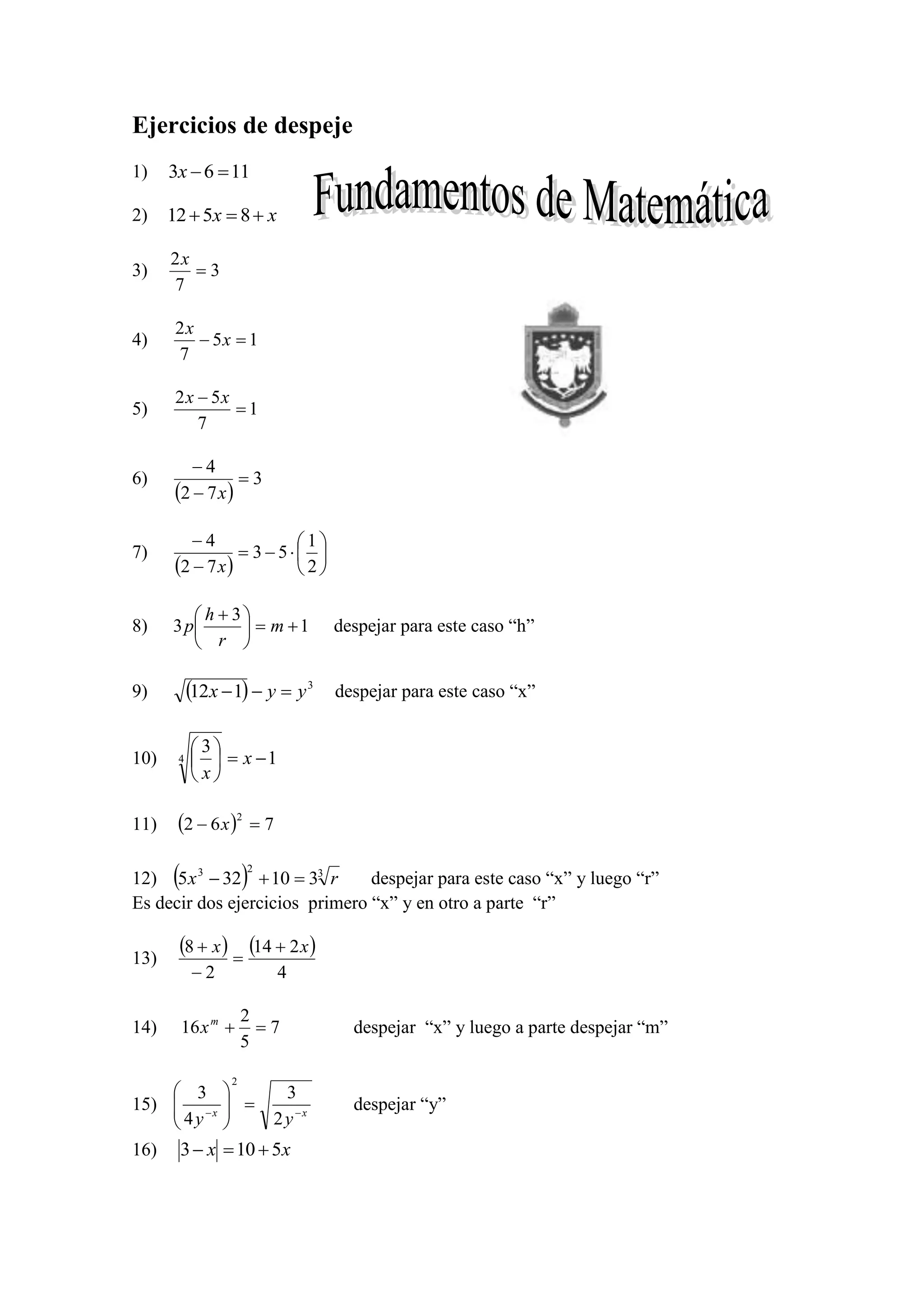 Ejercicios De despeje PDF