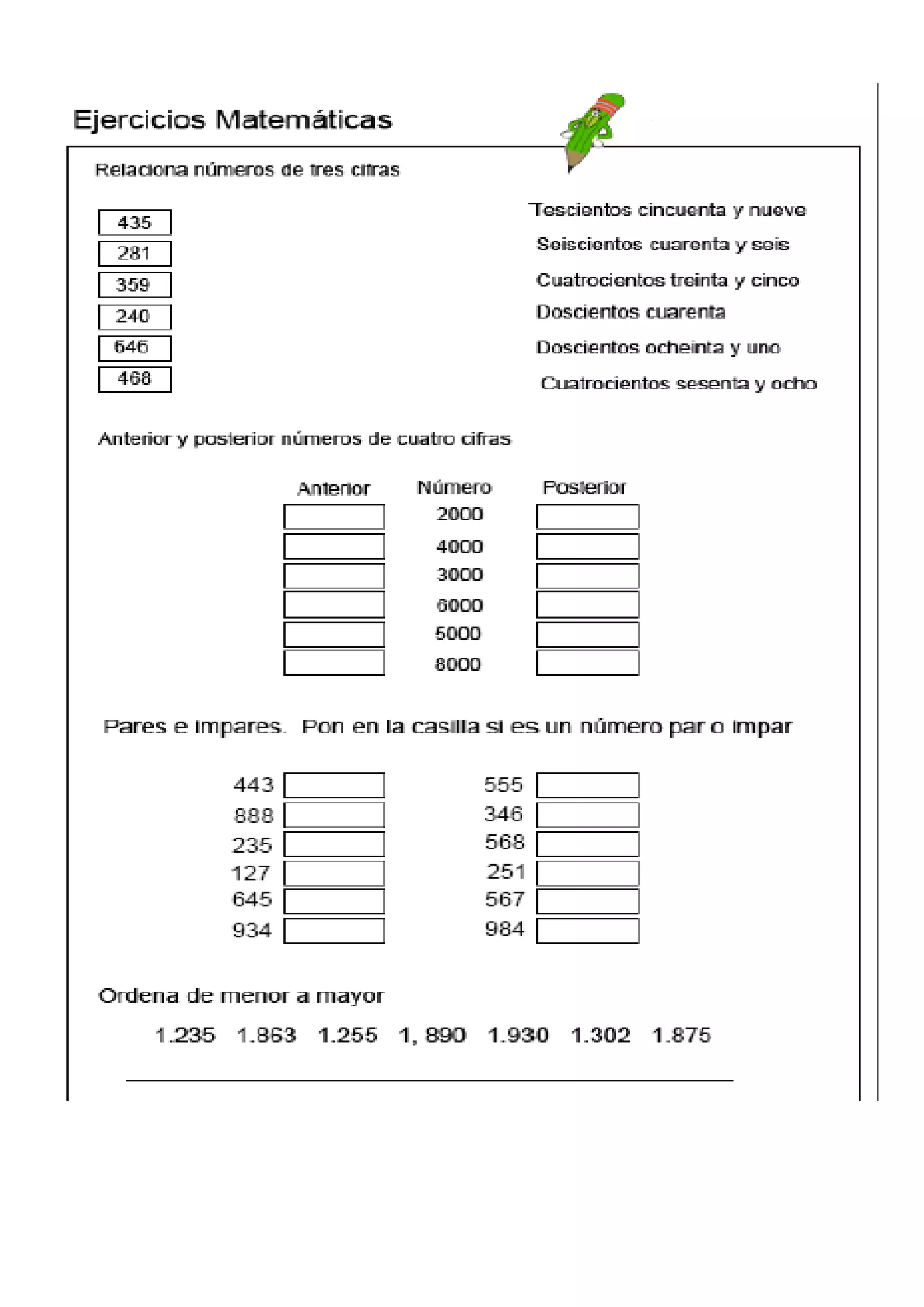 Ejercicios De Matematicas 3er Grado Ejercicios De Matematicas 3er