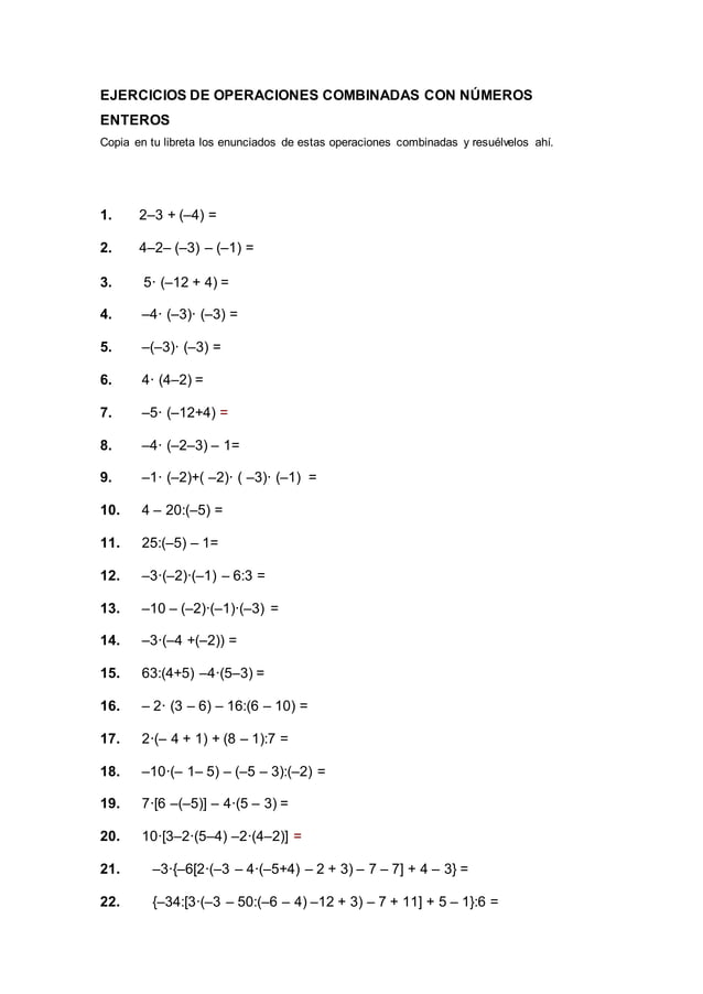 Ejercicios de-operaciones-combinadas-con-nu meros-enteros | DOCX | Games and Puzzles | Hobbies ...