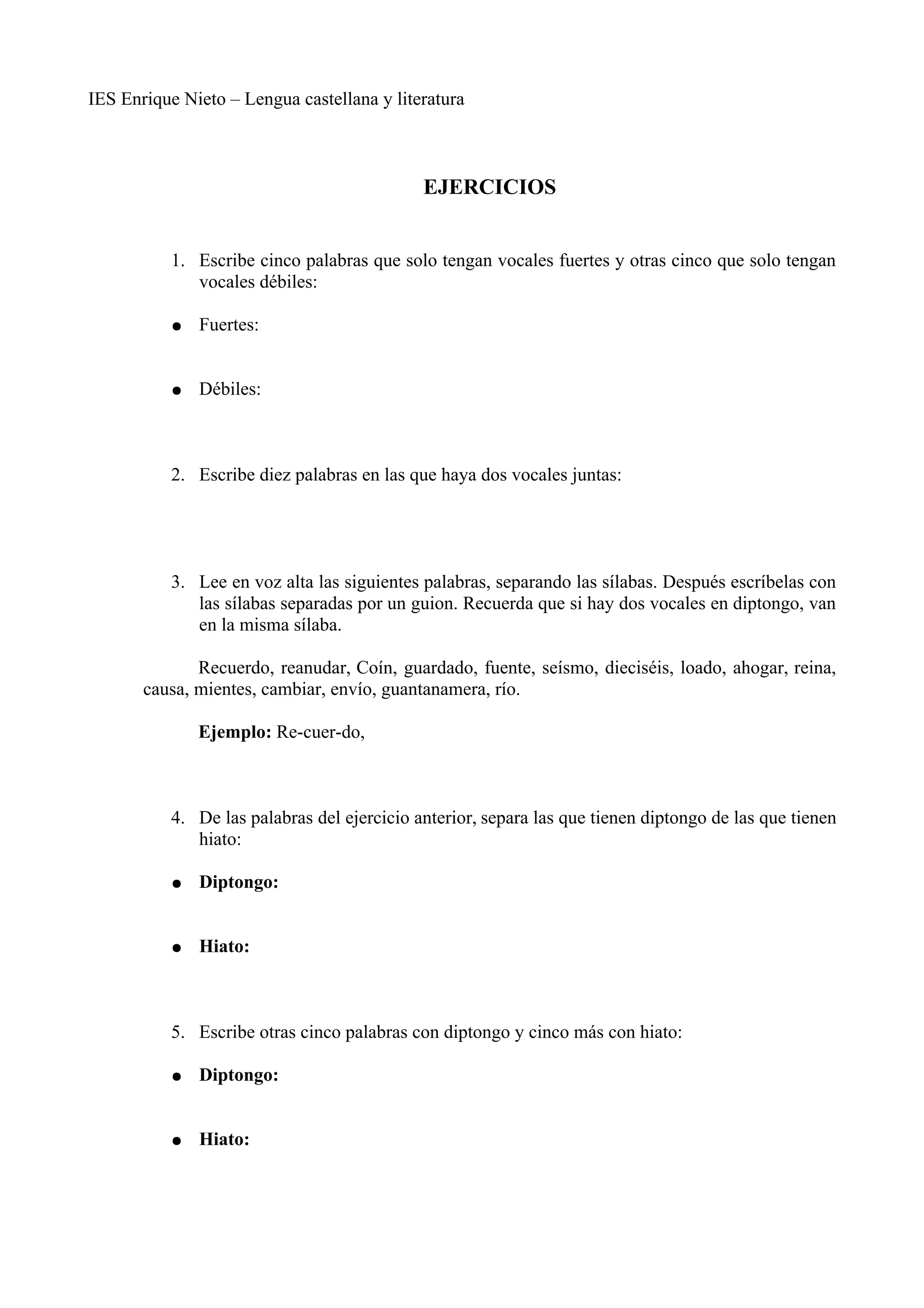 Ejercicios diptongos-e-hiatos | PDF