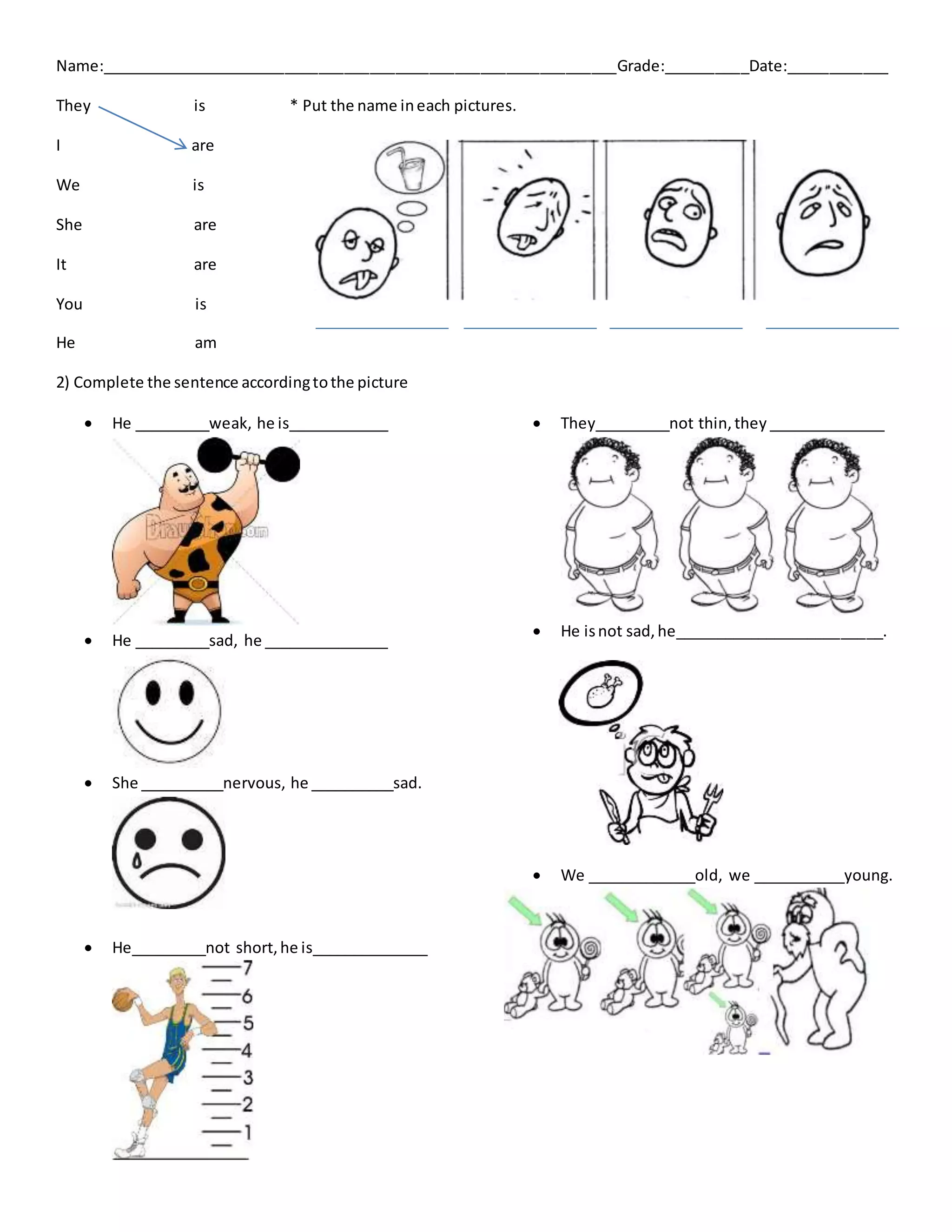 VERB TO BE AND ADJECTIVES EXERCISES | DOCX | Homework and Study | Education