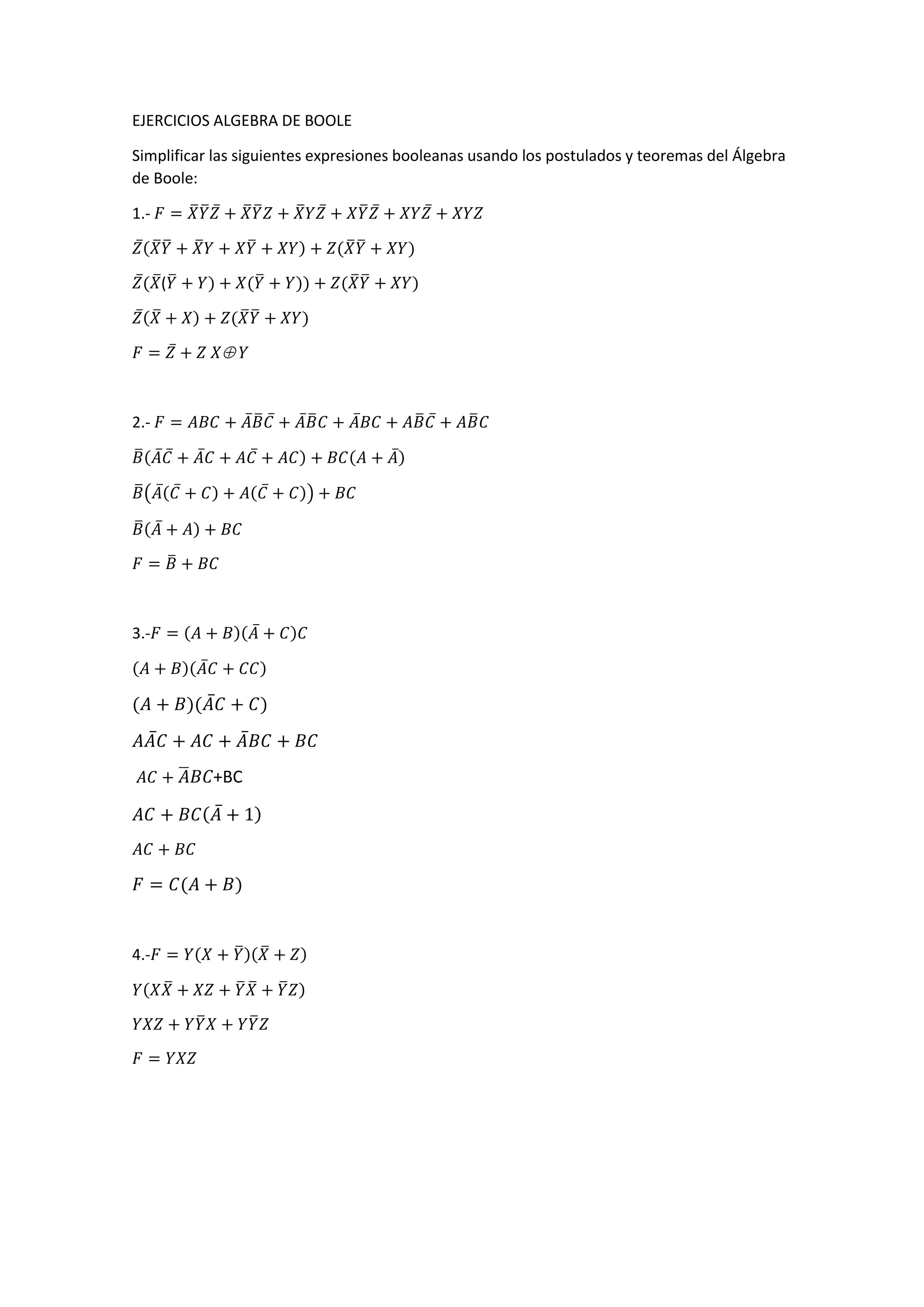 Ejercicios algebra de boole | PDF