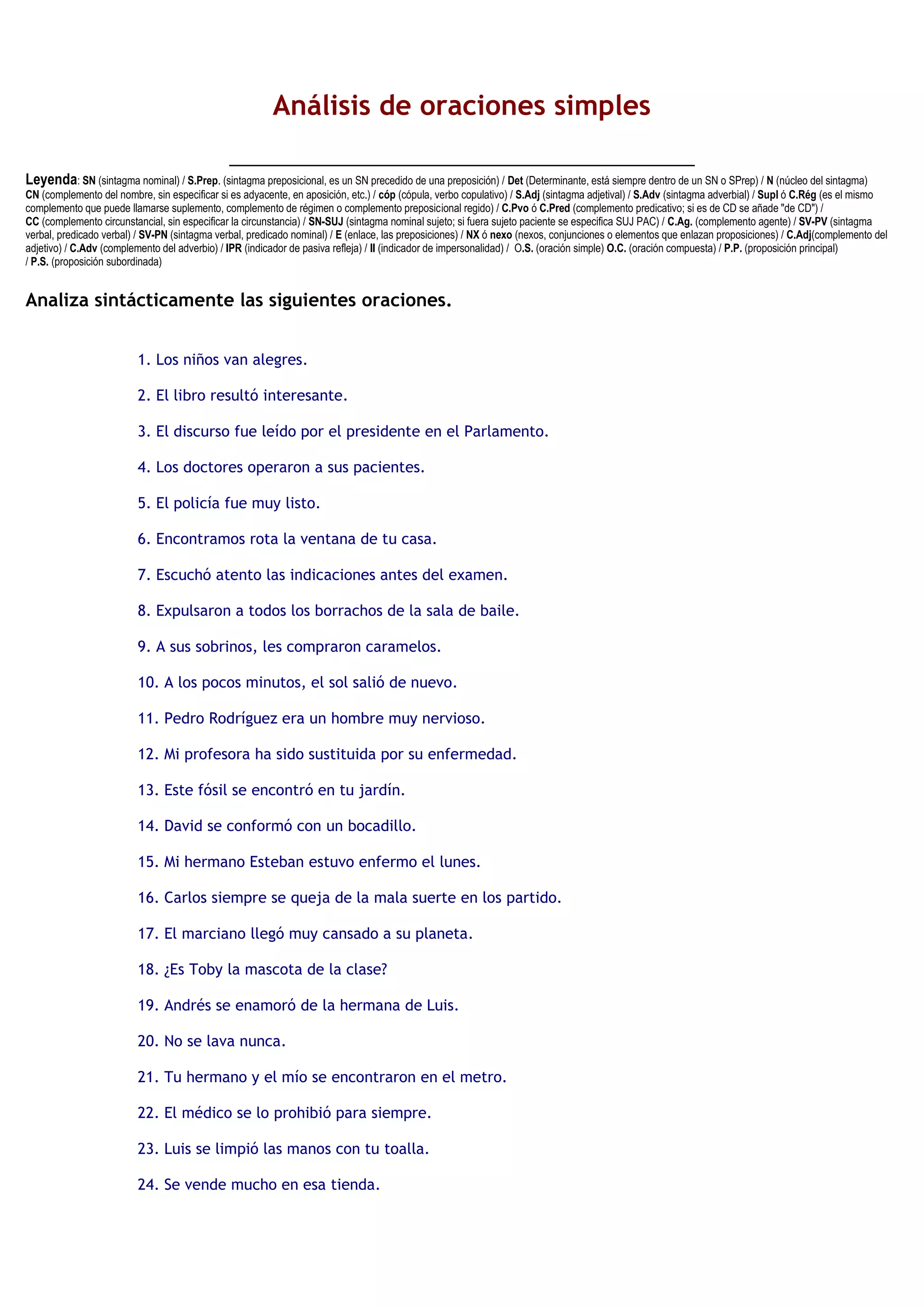 Ejercicios analisis _sintctico_oracion_simple | DOCX