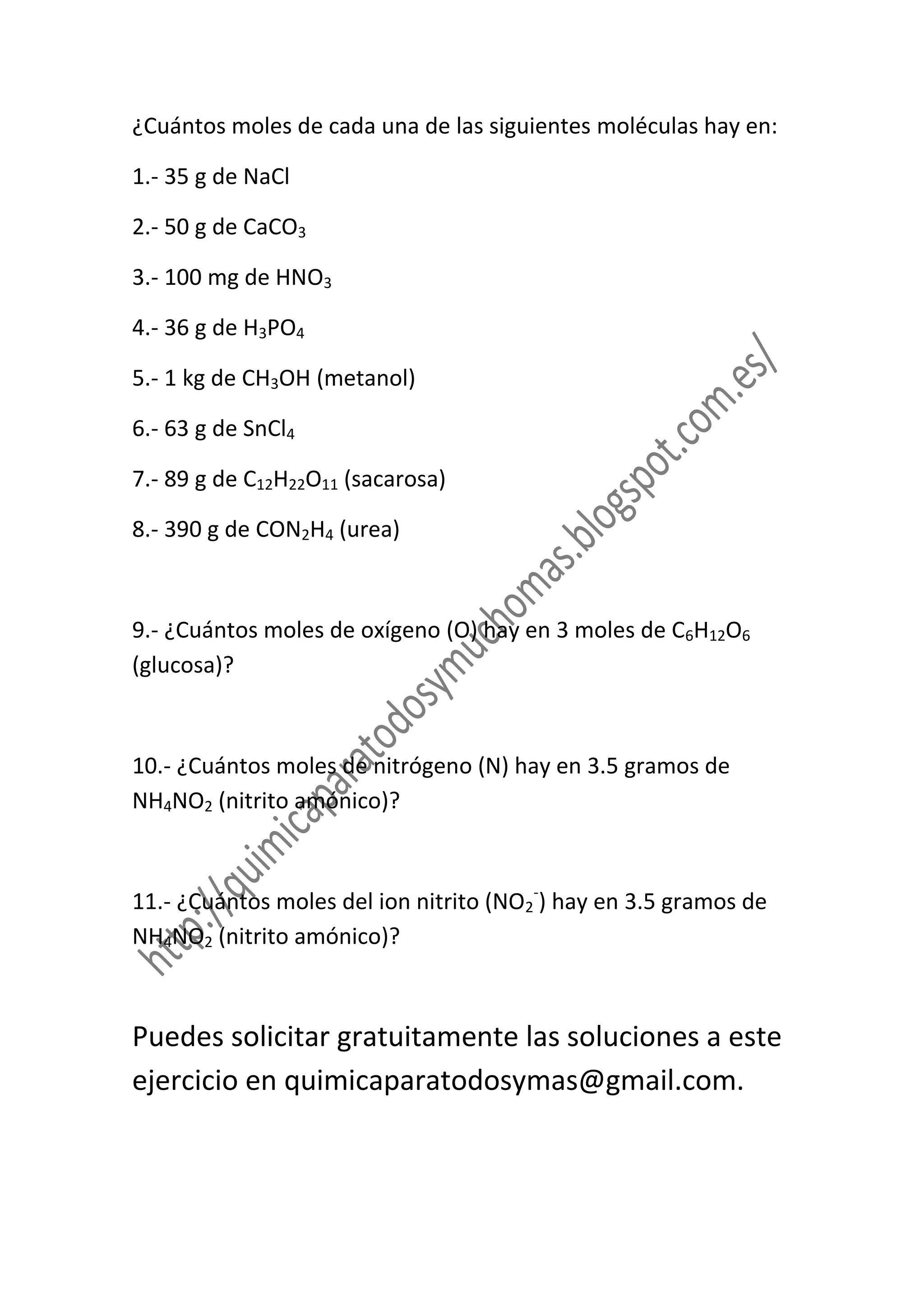 Ejercicios calculo del numero de moles | PDF