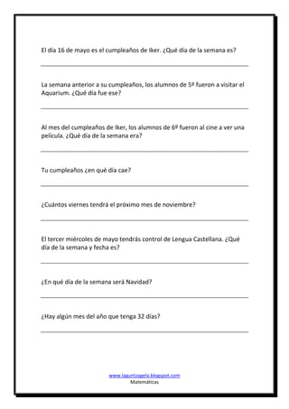 Ejercicios con el calendario2 | PDF
