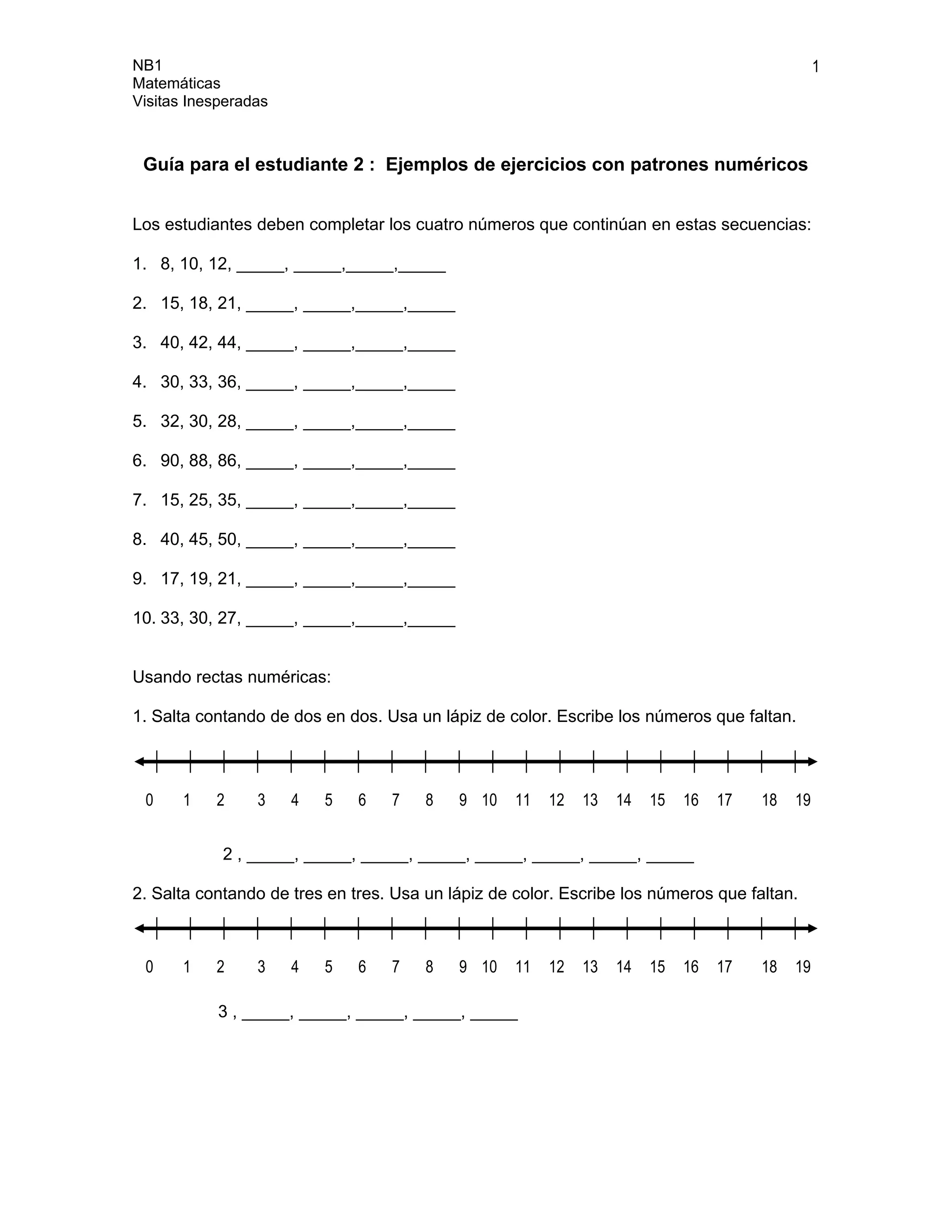 Hoja De Trabajo Sobre Patrones Numéricos