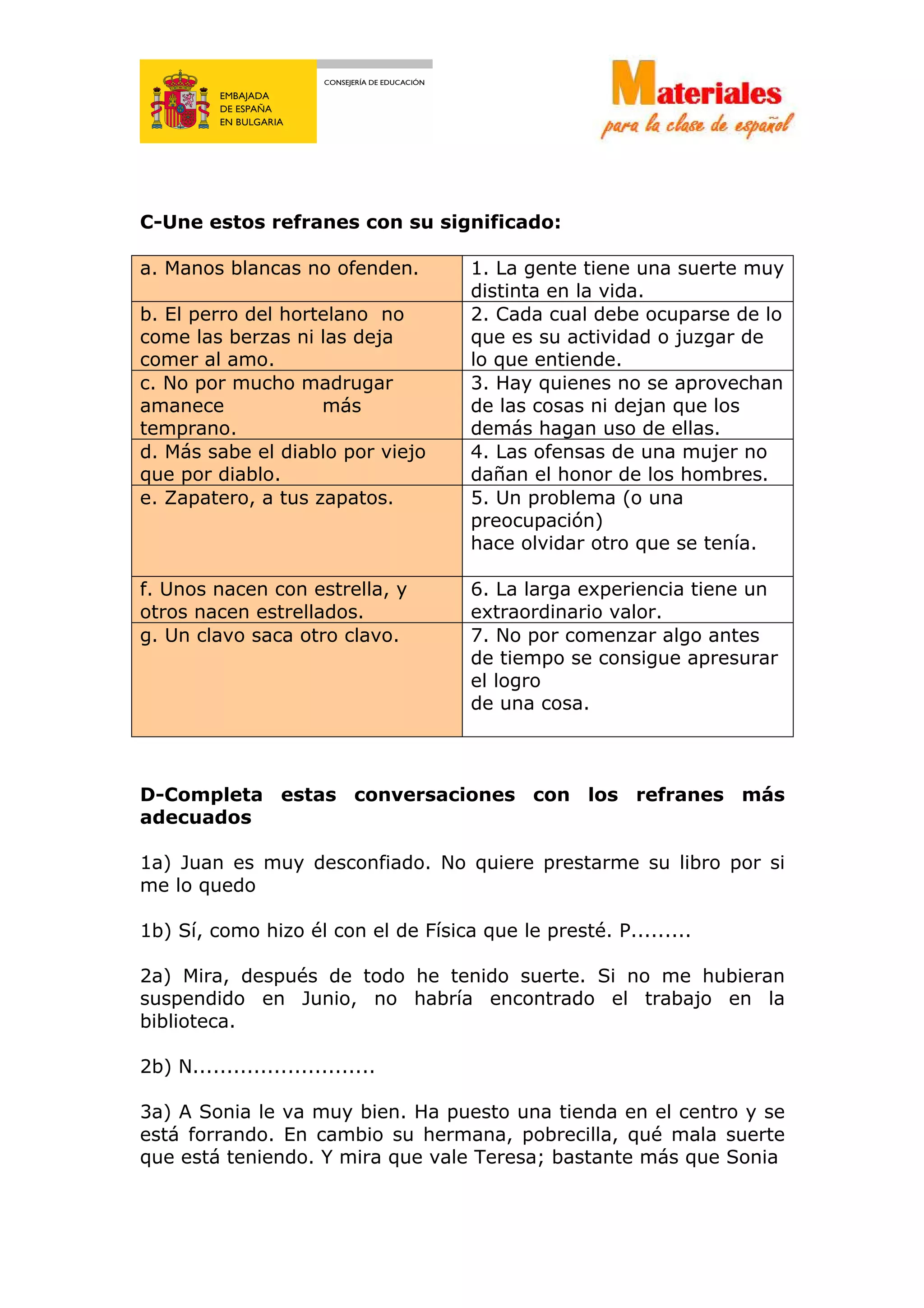 Ejercicios con refranes | PDF
