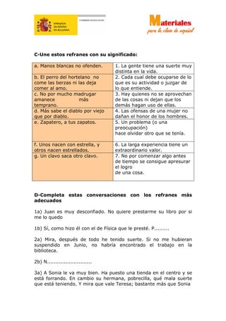 Ejercicios con refranes | PDF