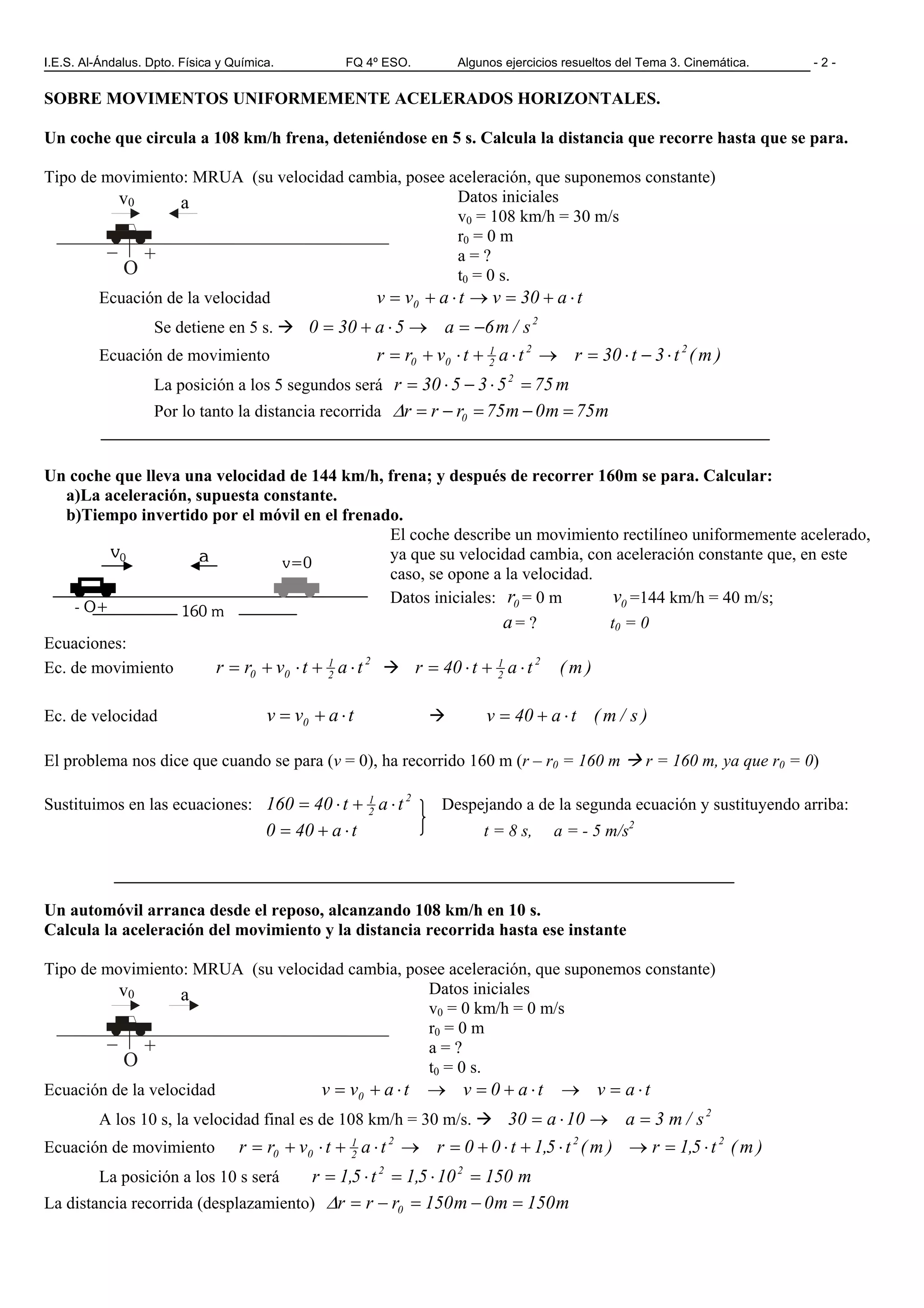 Cinemática. Movimiento. Ejercicios | PDF