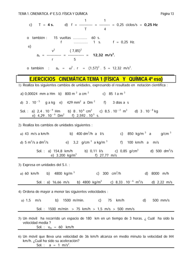 Ejercicios de cinemática con solución 3 | PDF