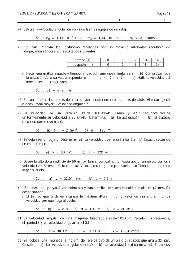Ejercicios de cinemática con solución 3 | PDF