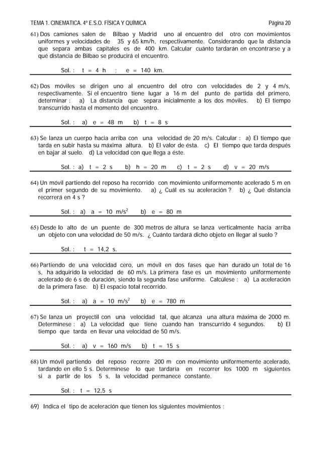 Ejercicios de cinemática con solución 3 | PDF