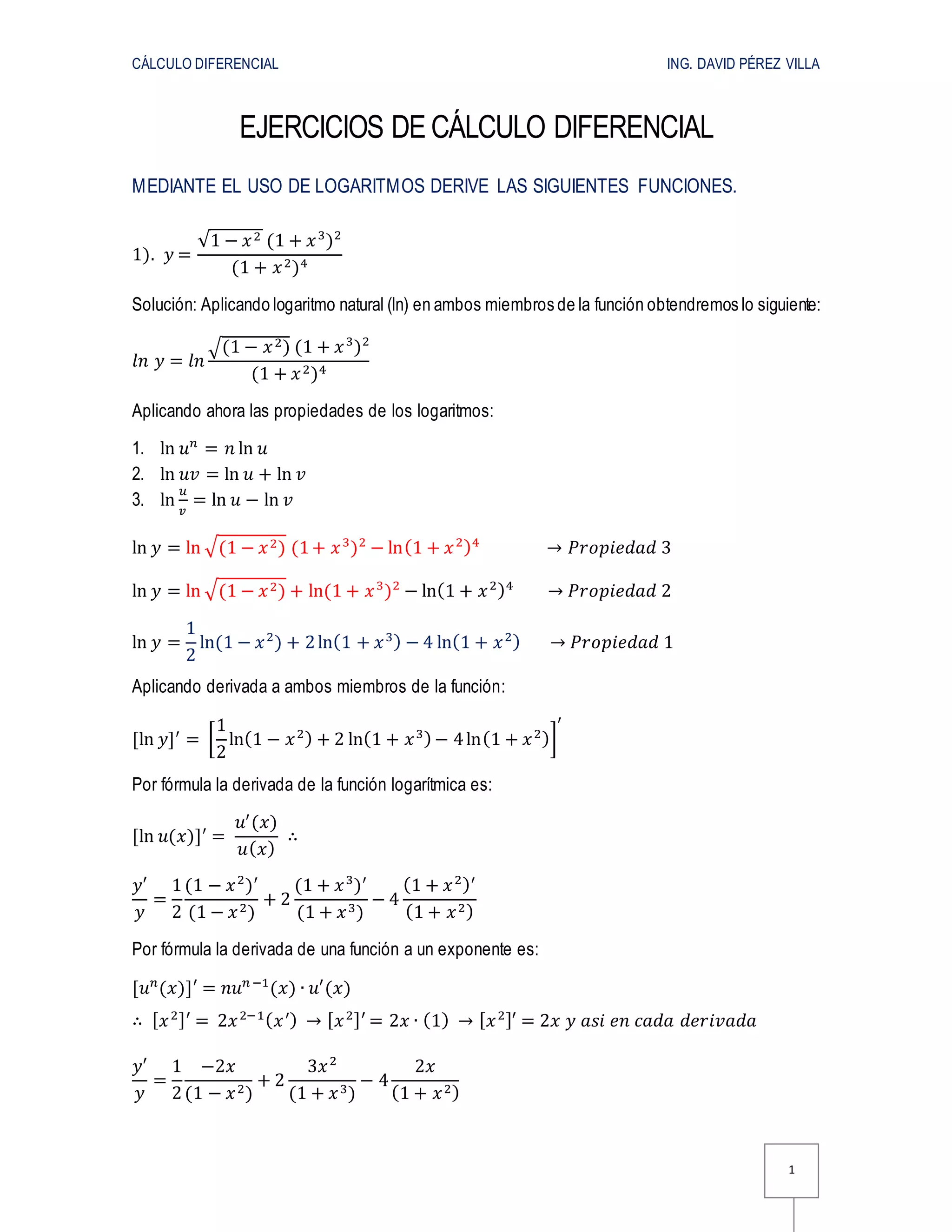 Ejercicios de cálculo diferencial | PDF