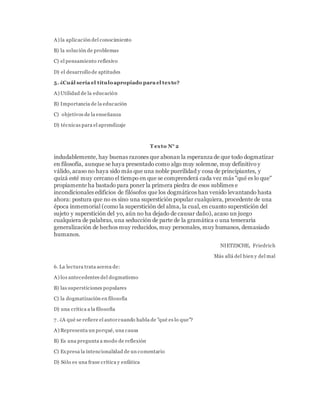 Ejercicios de comprensión lectora grado 10 | DOCX