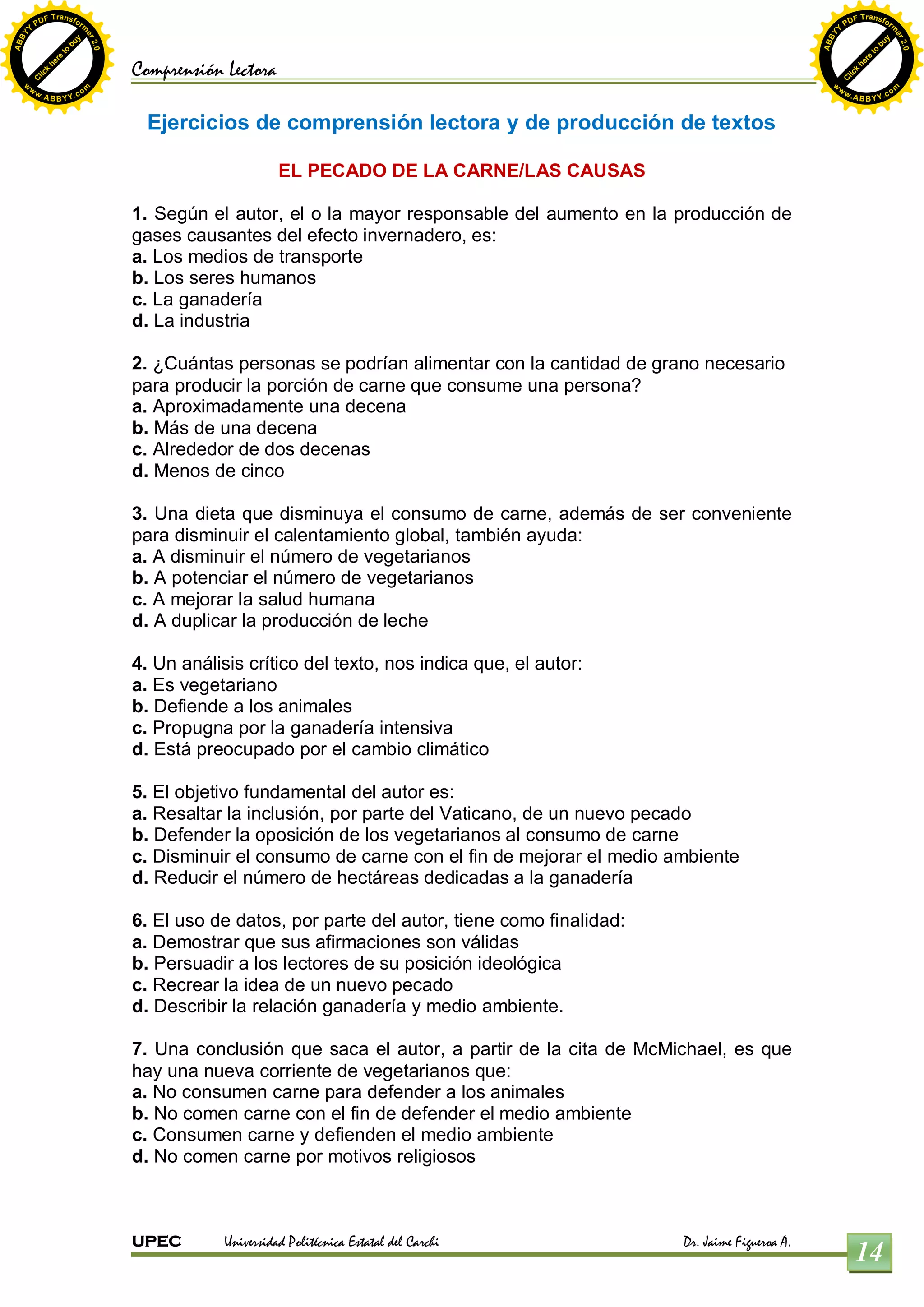 Ejercicios de comprensión lectora 1 | PDF
