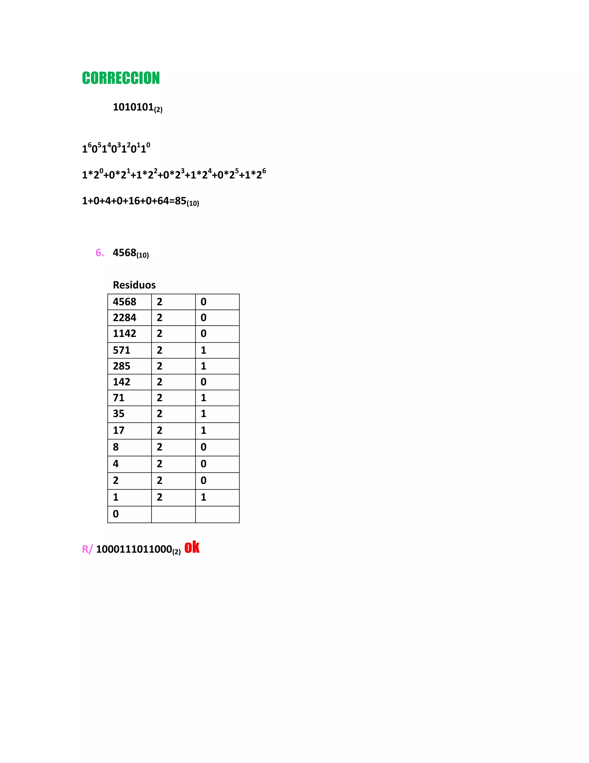 Ejercicios de conversiones decimal a binarios y binarios a decimal | PDF