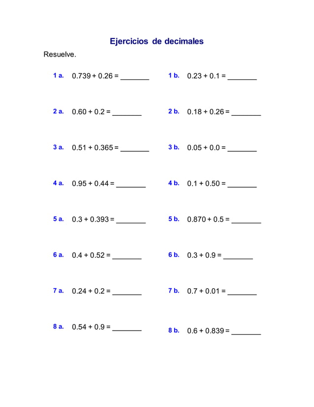 Ejercicios de decimales | PDF