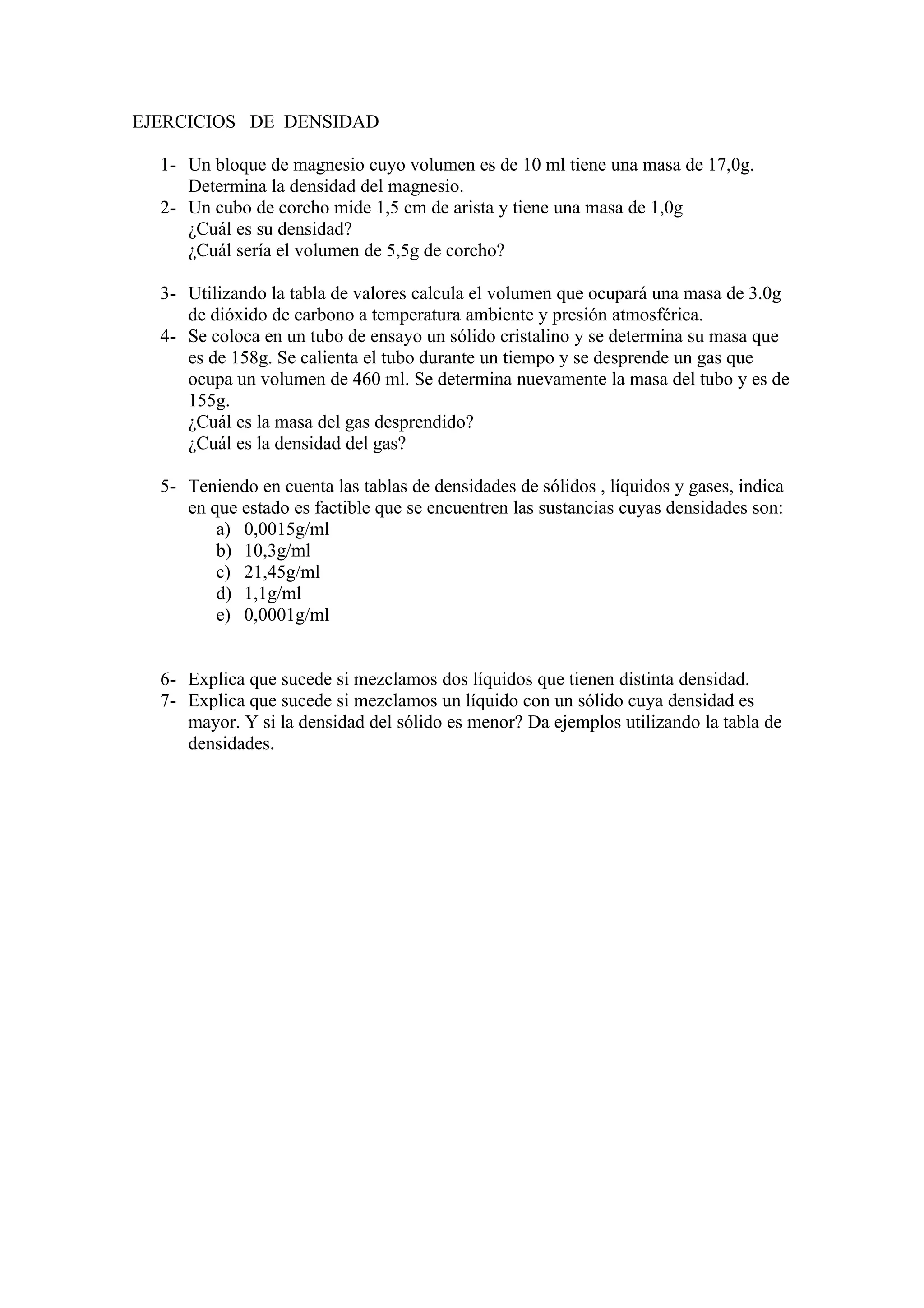 Hoja De Trabajo De Densidad De Química Guía De Aprendizaje: Densidad