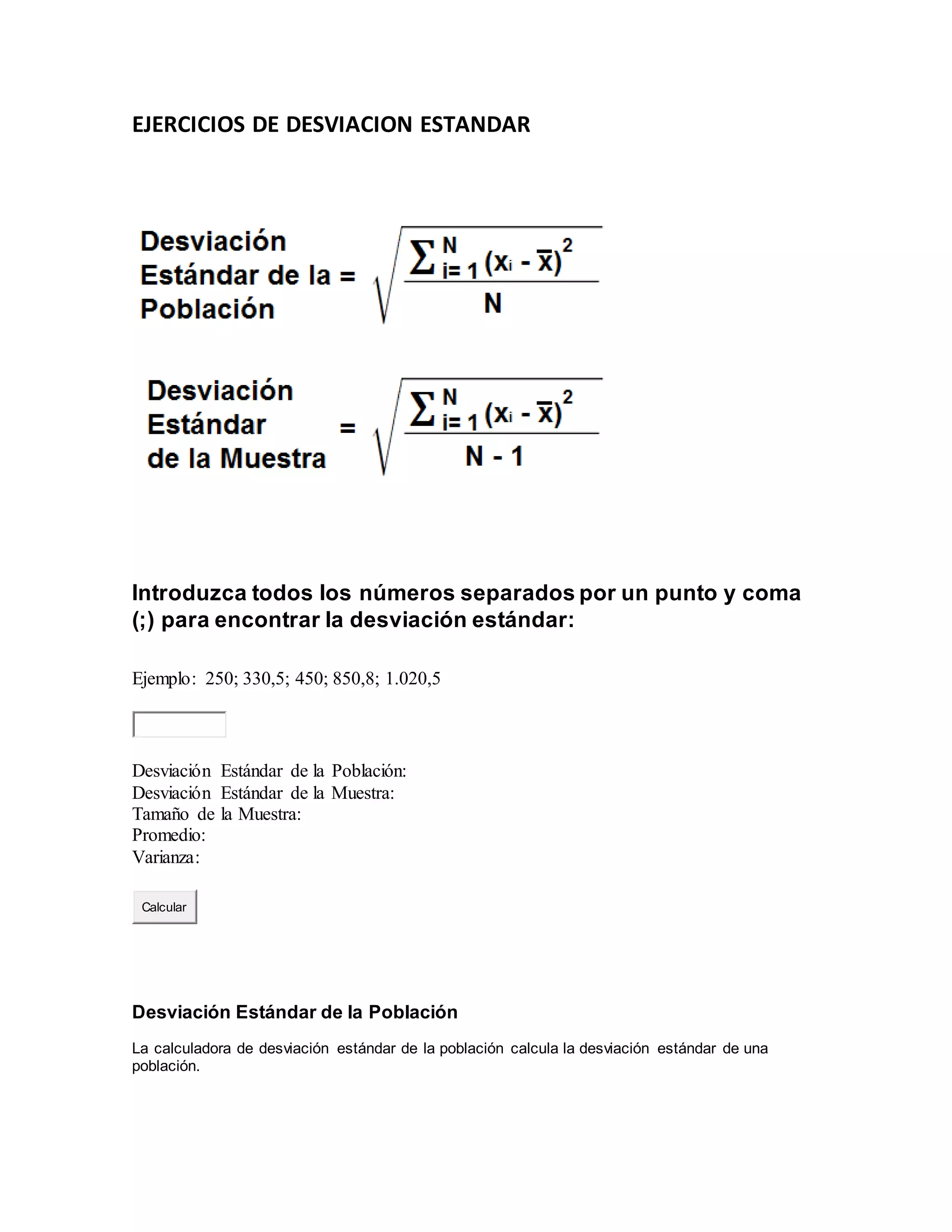 Ejercicios de desviacion estandar | DOCX