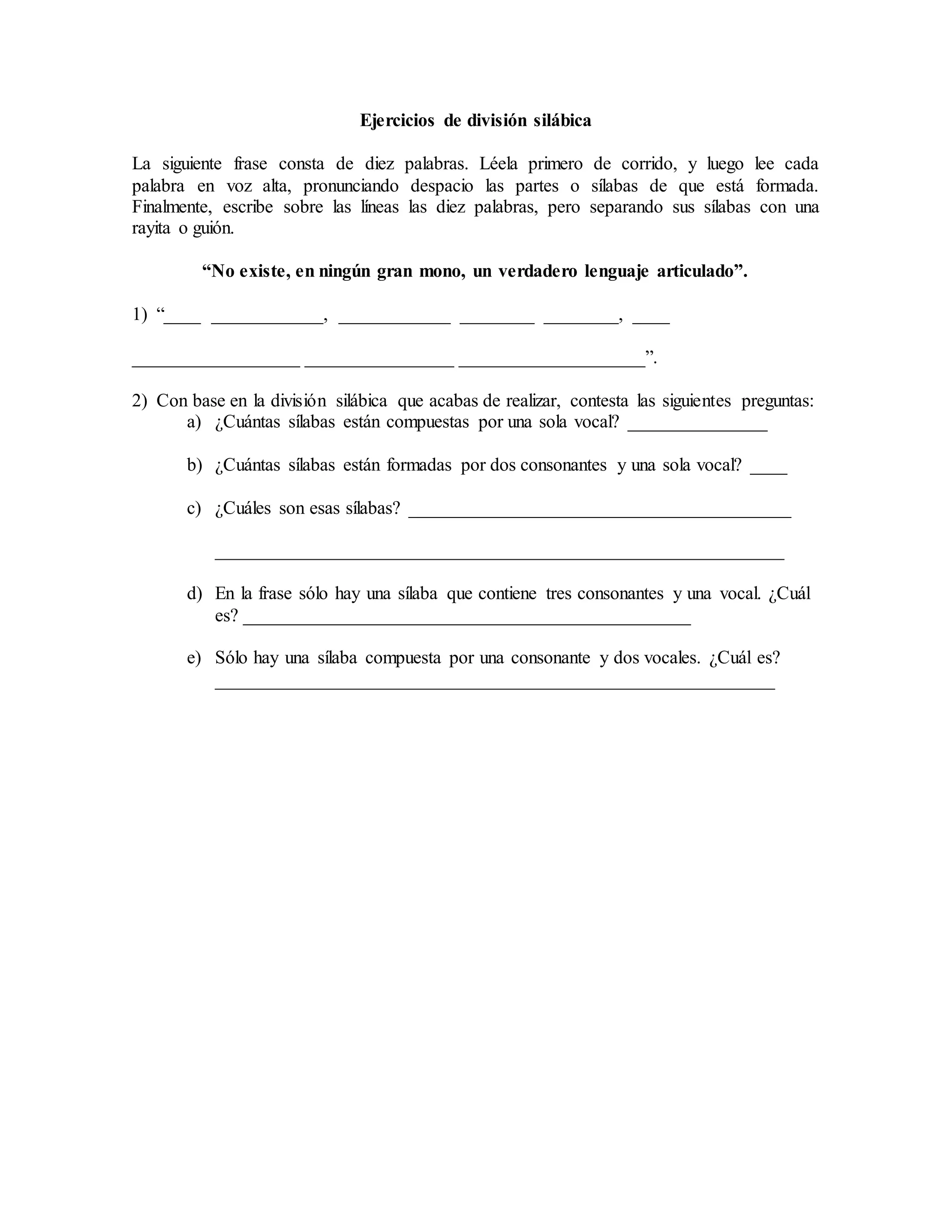 Ejercicios de división silábica | DOCX