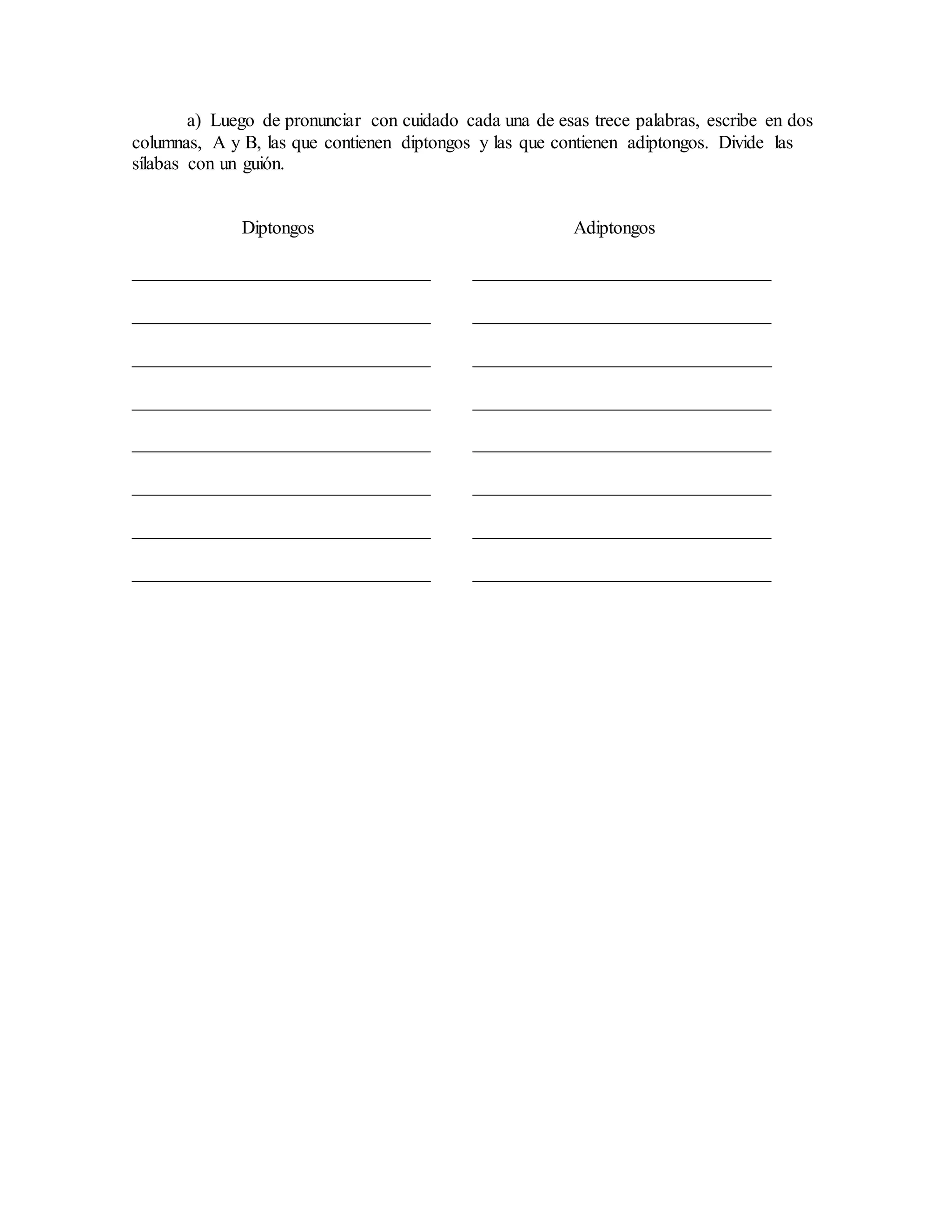Ejercicios de división silábica | DOCX