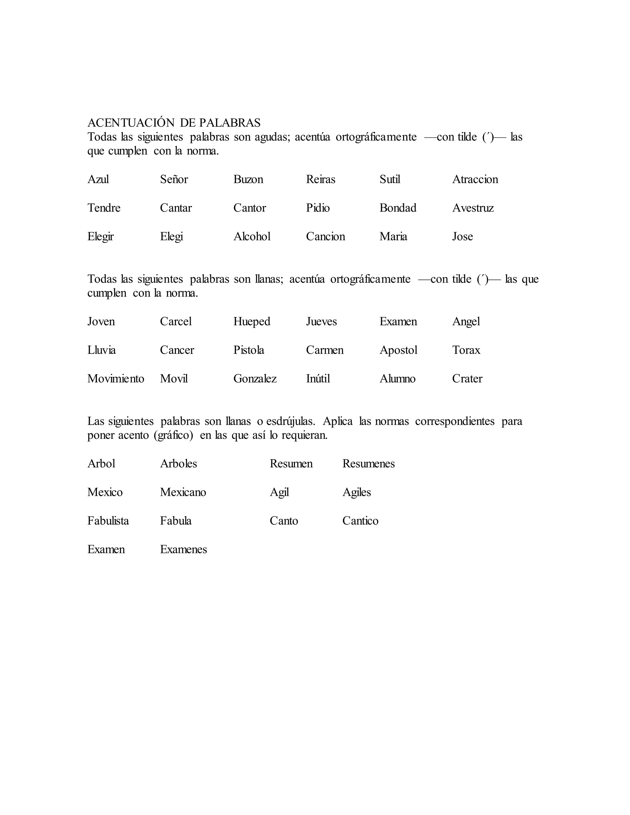 Ejercicios de división silábica | DOCX