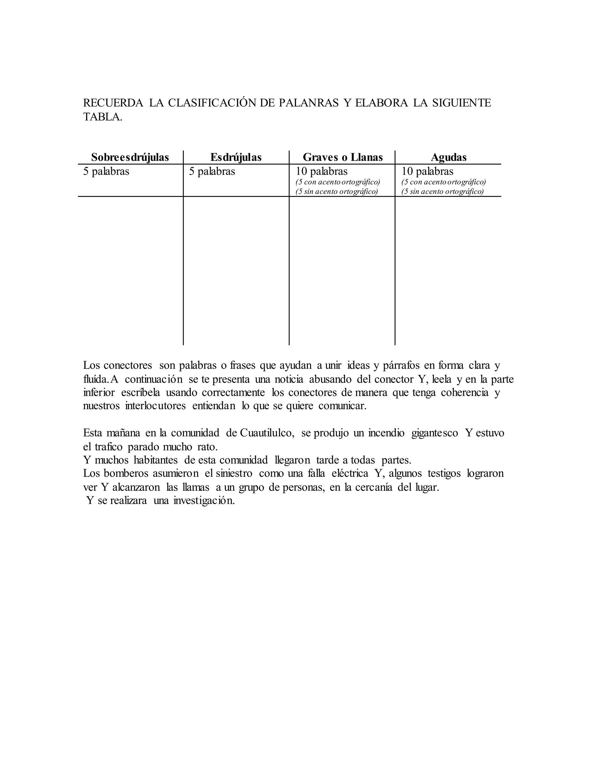 Ejercicios de división silábica | DOCX