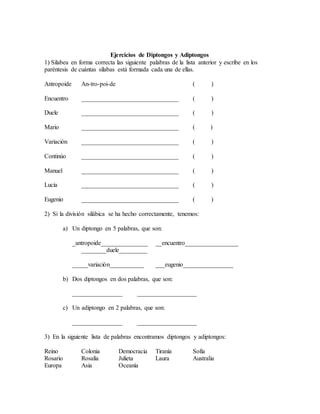 Ejercicios de división silábica | DOCX