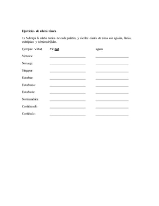 Ejercicios de división silábica | DOCX