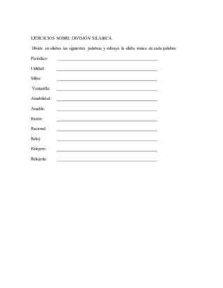 Ejercicios de división silábica | DOCX