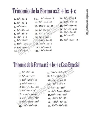 Hoja De Trabajo De Factorización De Polinomios En Formato Pdf