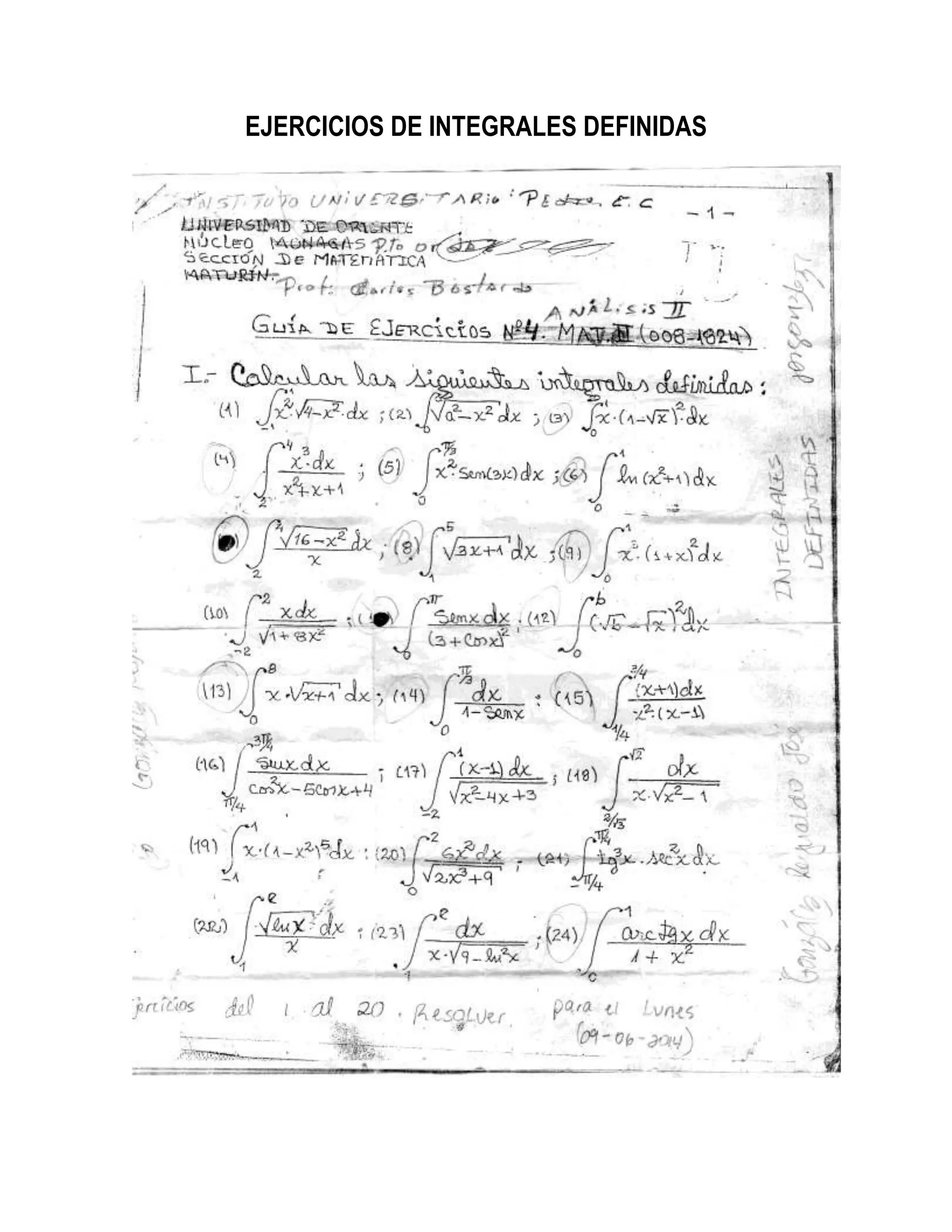 Ejercicios de integrales definidas | DOCX