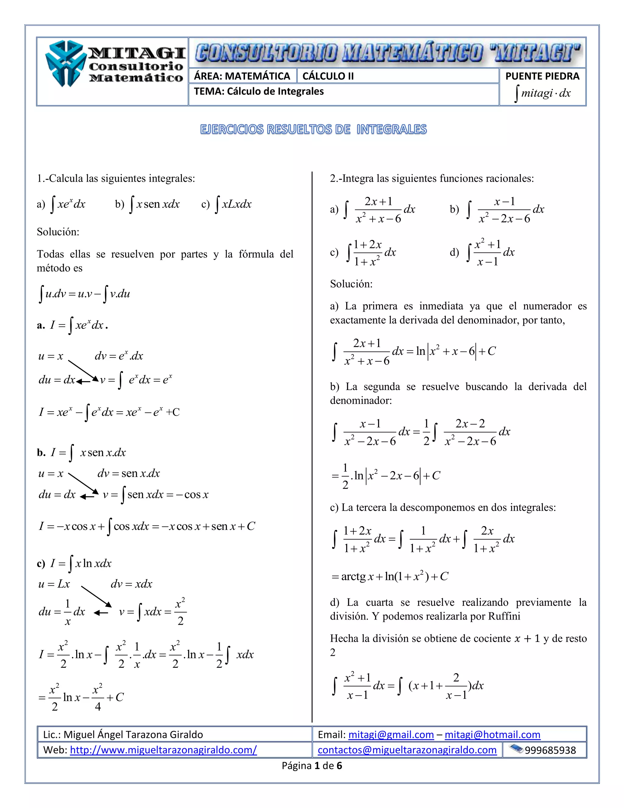 Ejercicios de integrales resueltos 001 | PDF