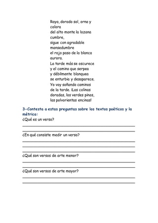 Ejercicios de la forma del poema | DOC