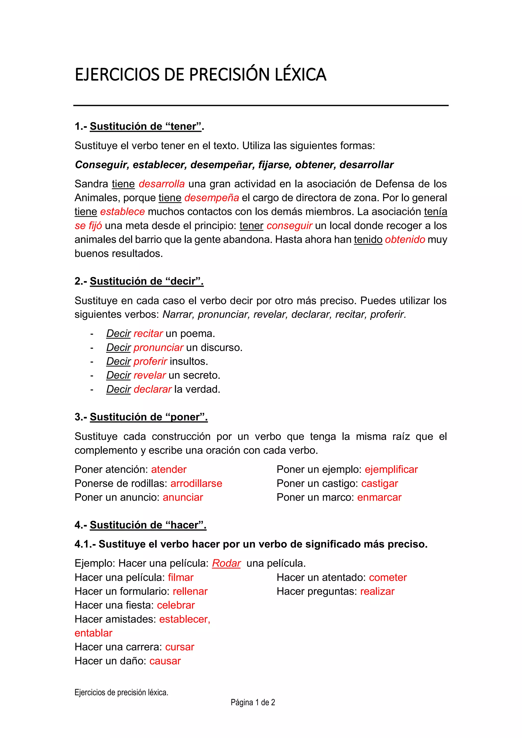 Ejercicios de precisión léxica. web | PDF