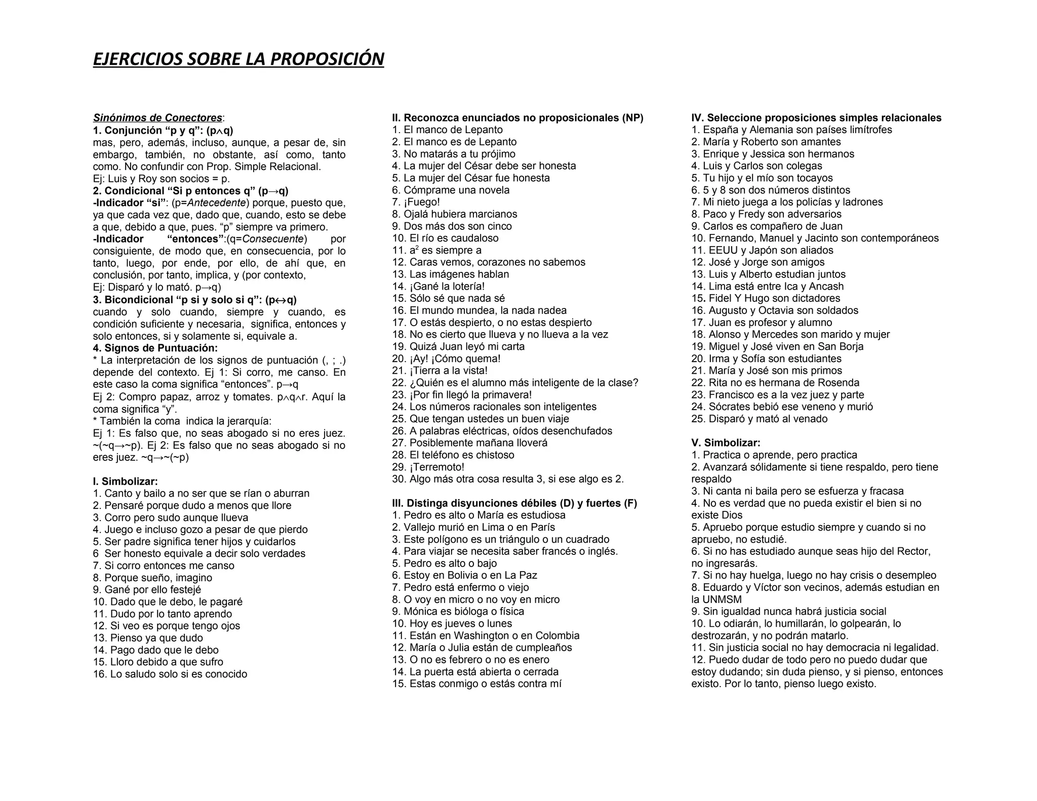 Ejercicios De Proposiciones | DOC