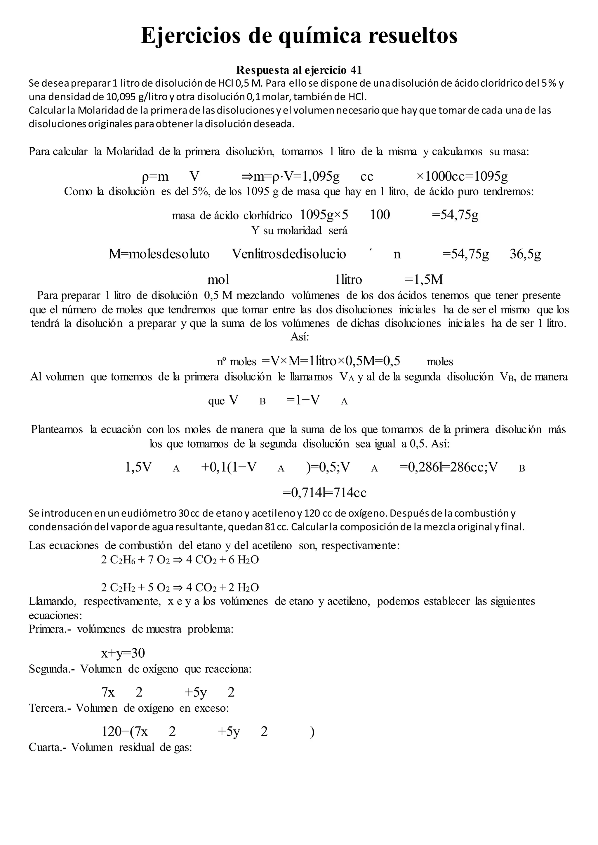Ejercicios de química resueltos | DOCX