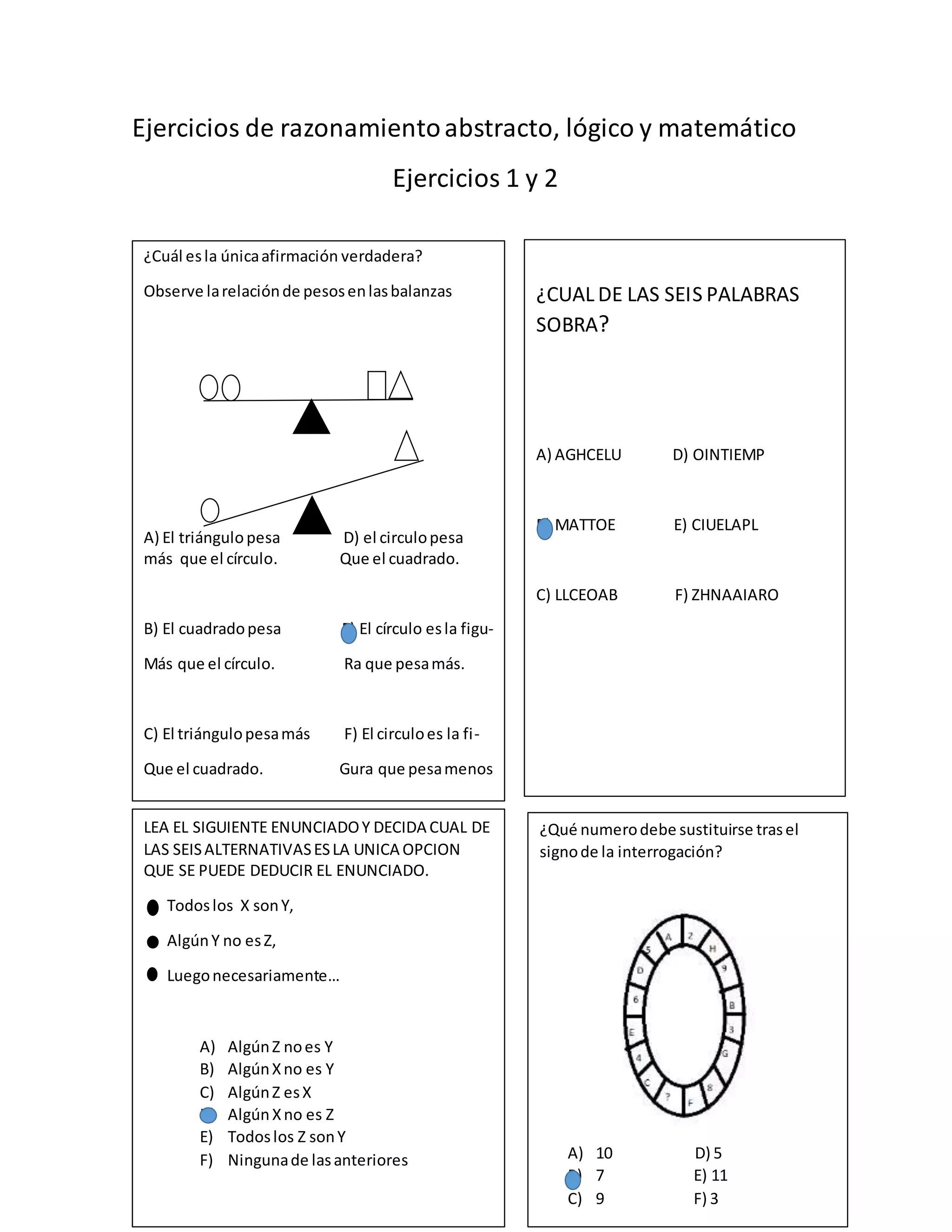Ejercicios de razonamiento abstracto | DOCX
