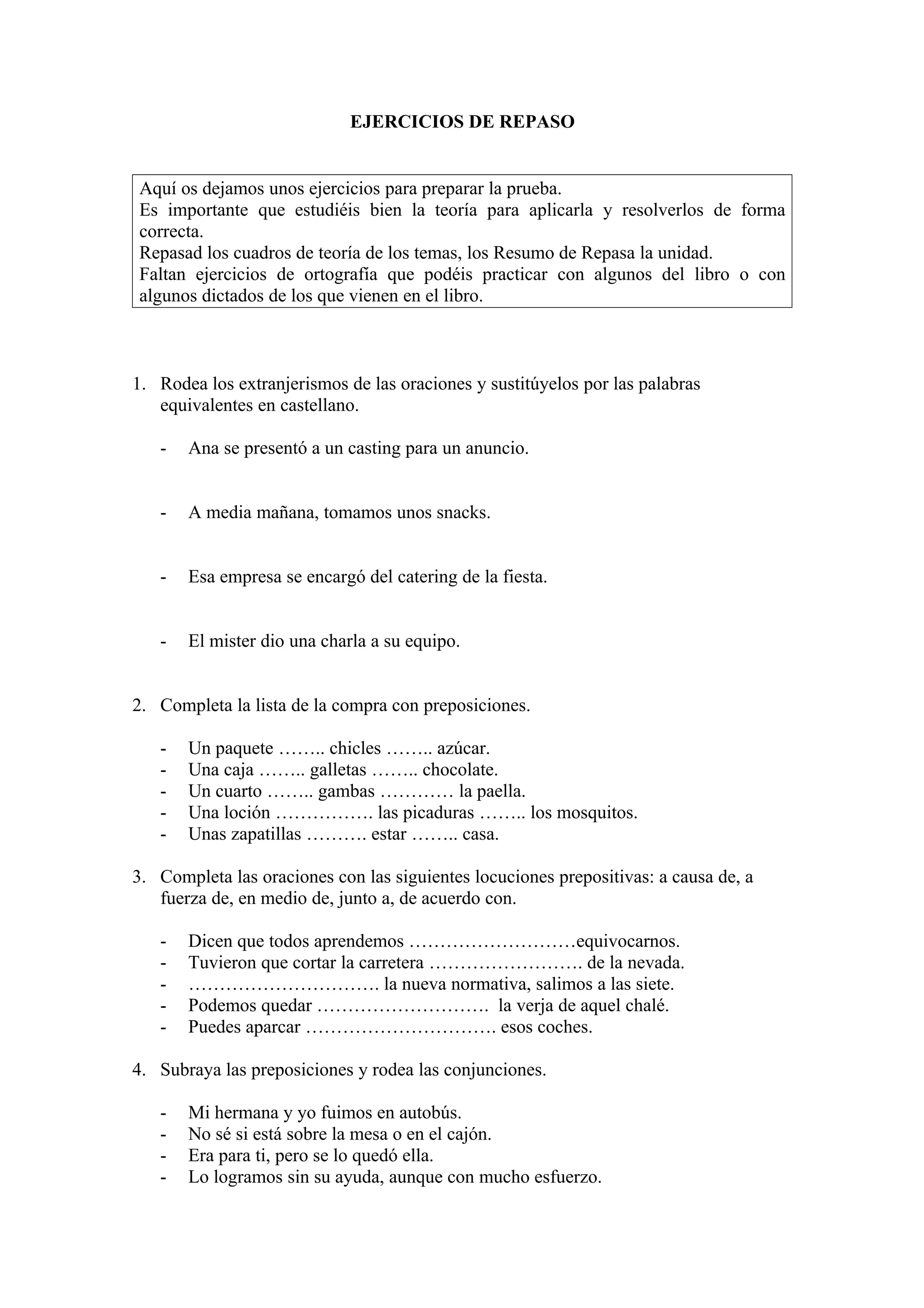 Ejercicios de repaso | DOC