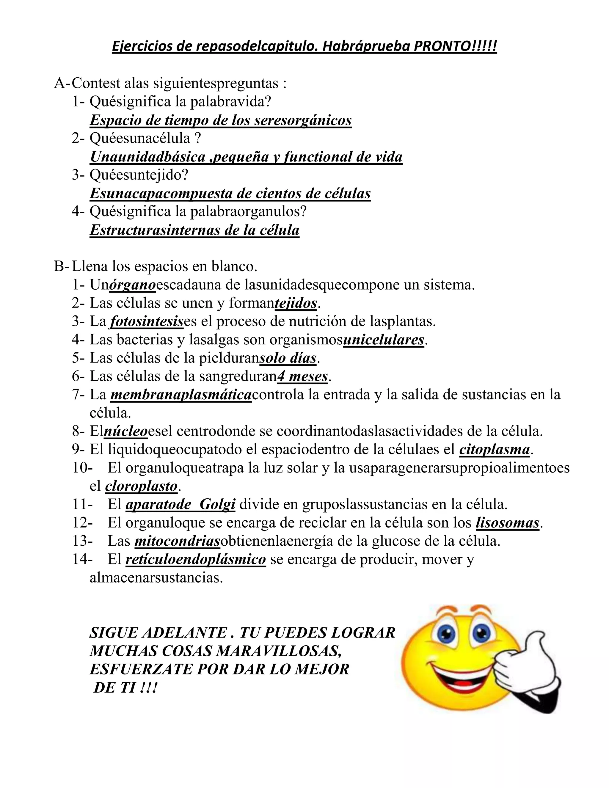 Ejercicios de repaso del capitulo de las celulas | PDF