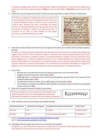 Ejercicios de repaso música 2º eso (II trimestre) corrector | PDF