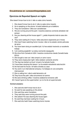 Ejercicios de reported speech en ingles | PDF