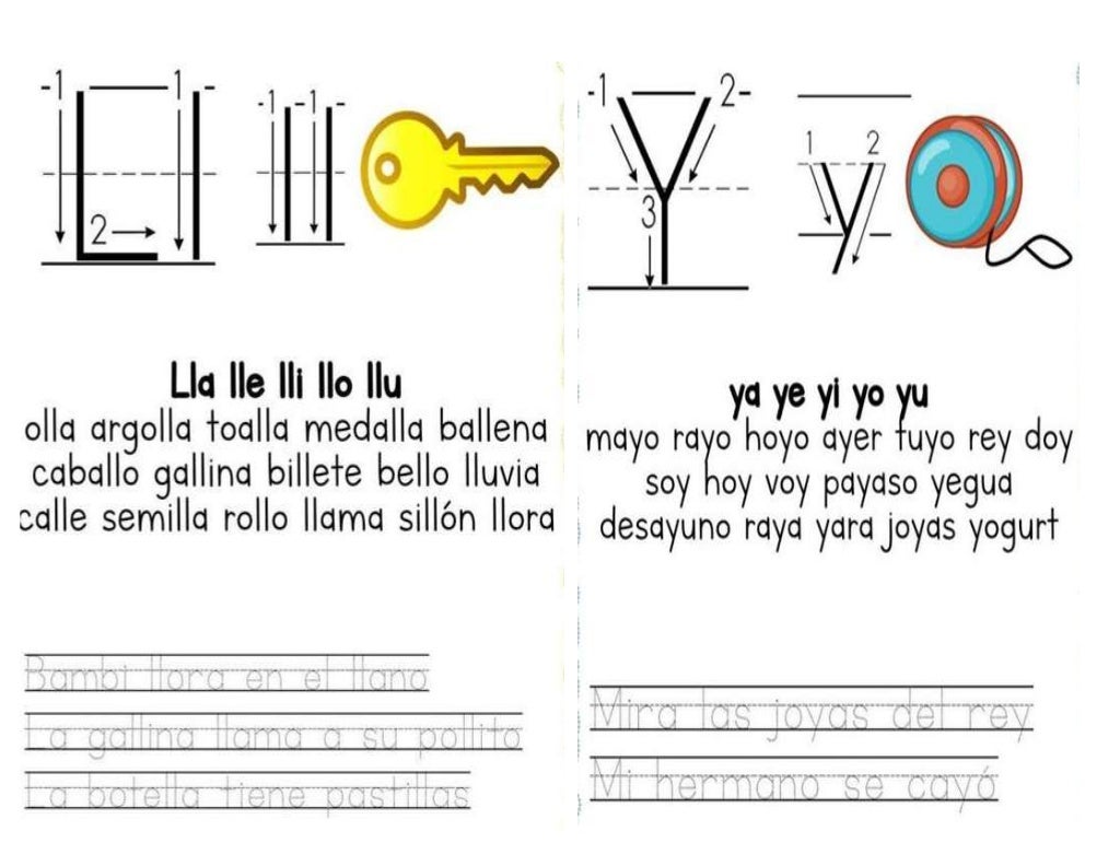Ejercicios de silabas ch,y,ll,q